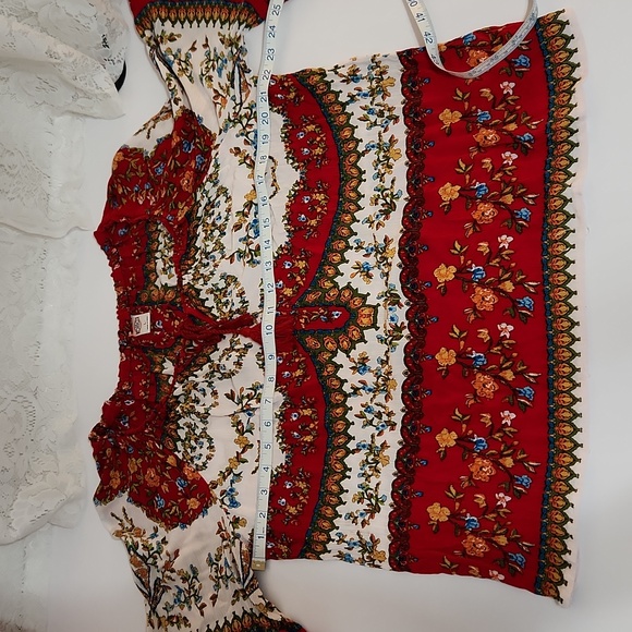 Bila | Tops | Bila Womens Floral Red Paisley Bohemian Shirt 34 Sleeve ...